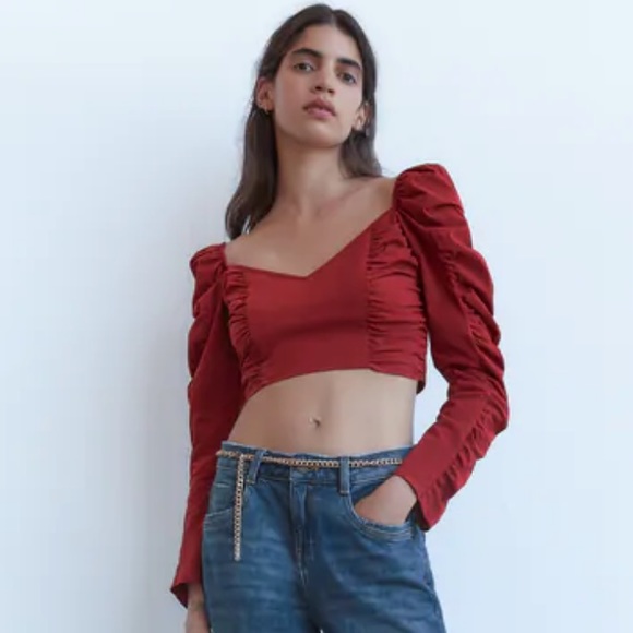 Zara | Tops | Zara Ruched Crop Top | Poshmark